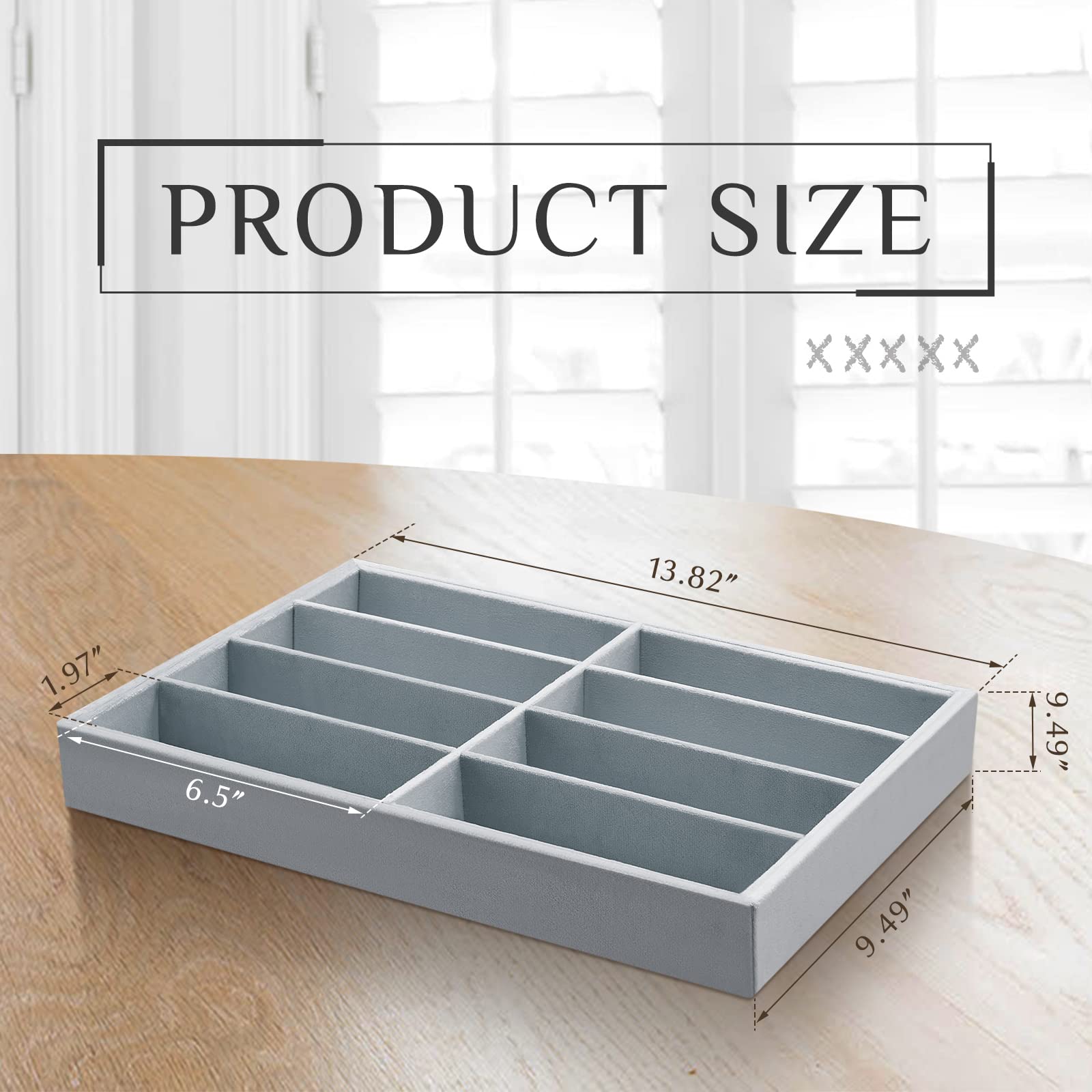 Amylove 2 Pieces Sunglass Organizer Trays Velvet Glasses Tray Stackable Jewelry Organizer Trays Sunglass Display Organizer Sunglass Display Box, 8 Grids (Gray)
