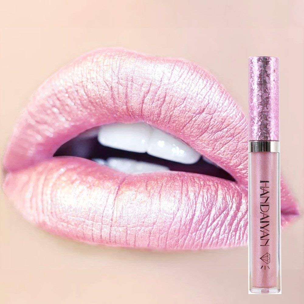 Piegricdiat Metallic Diamond Liquid Glitter Shimmer Lipstick Nonstick Cup Makeup Lip Gloss (A)