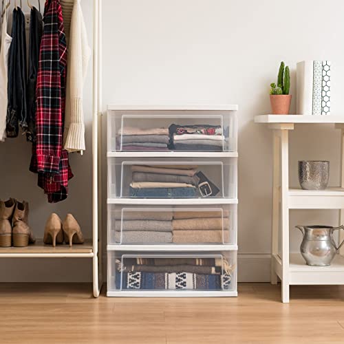 OROXCO 4 Drawer Wide Plastic Storage Tower for Adult or Teen, White and Clear
