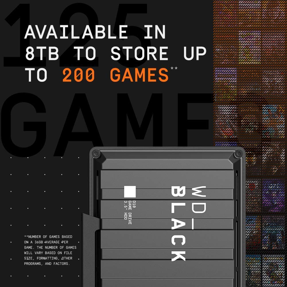 WD_Black 8TB D10 Game Drive, Portable External Hard Drive HDD Compatible with Playstation, Xbox, PC, & Mac - WDBA3P0080HBK-NESN (Renewed)