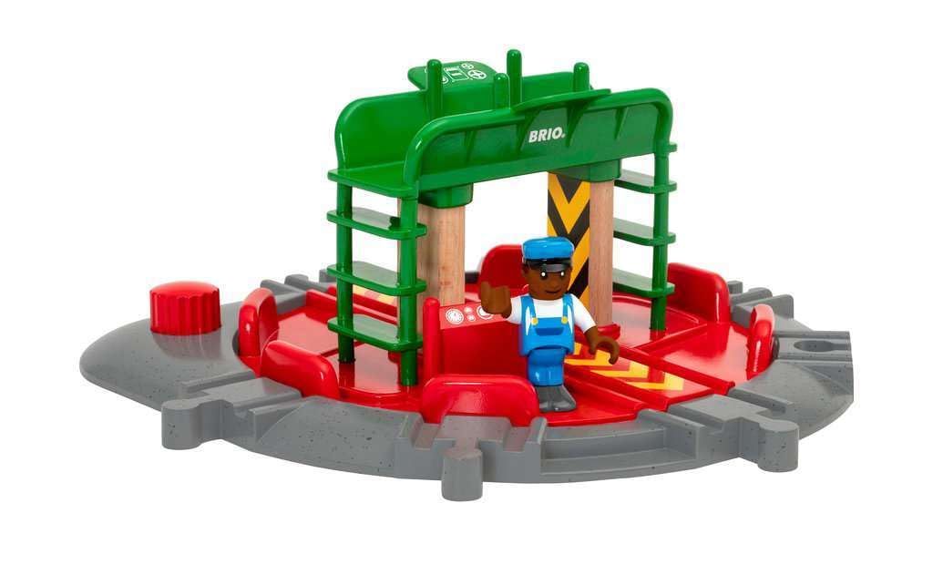 BRIO World 33476 - Turntable & Figure | 2 Piece Wooden Toy Train Accessory for Kids | Multiple Track Connection Points | Spacious Turntable | Poseable Train Engineer Figure | Ages 3 and Up
