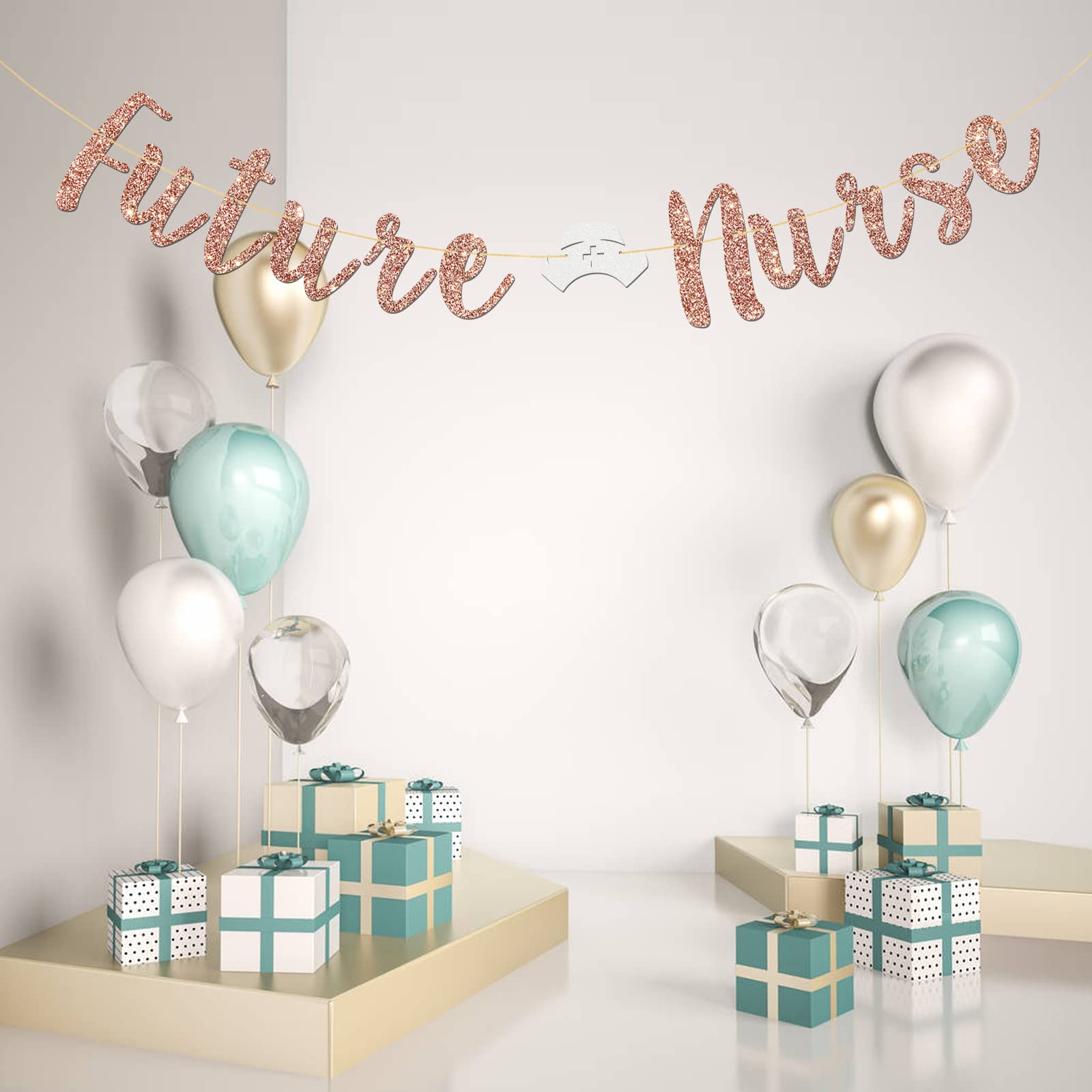 Future Nurse Banner, Nurse Grad Banner, Congrats Nurse RN, Nursing School, Medical College Graduation Party Decorations (Rose Gold Glitter)