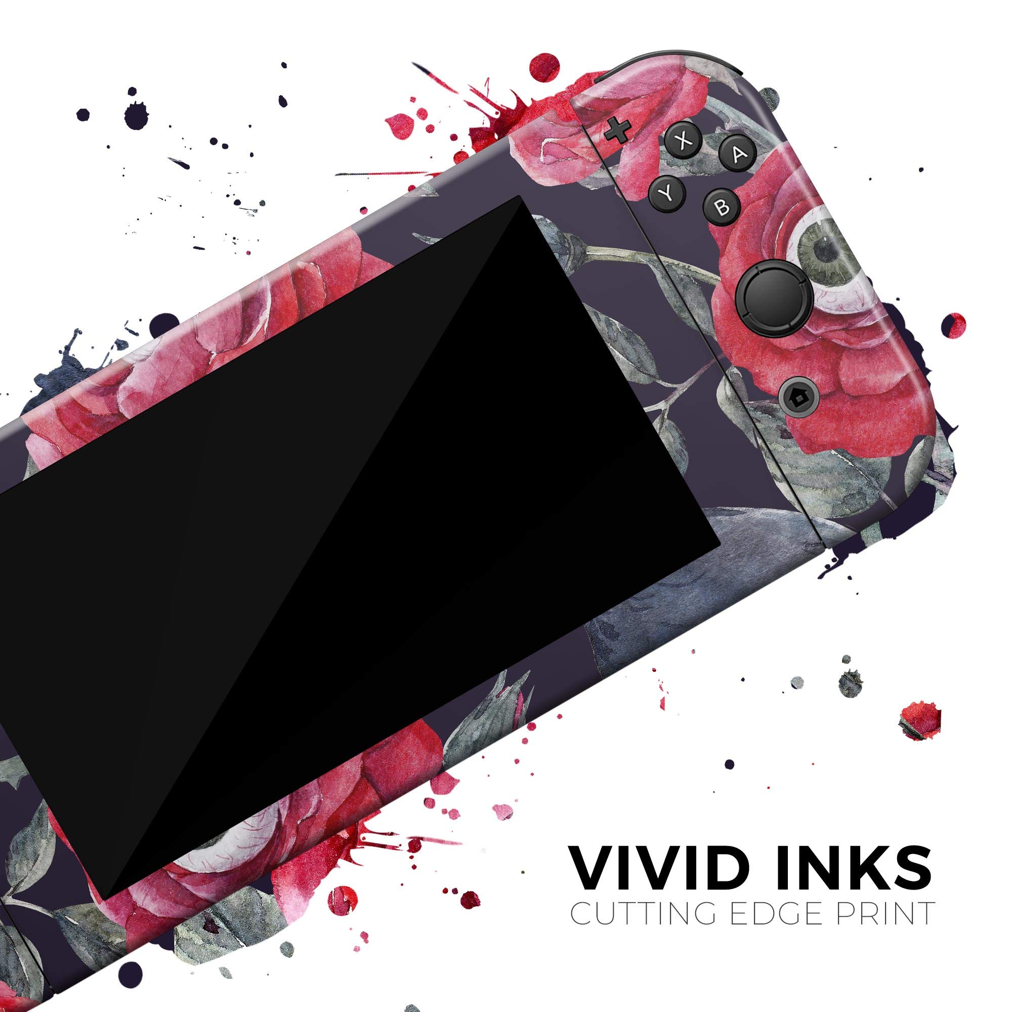 Design Skinz Abstract Roses with Eyes - Skin Decal Protective Scratch-Resistant Removable Vinyl Wrap Kit Compatible with The Nintendo Switch Console & JoyCons Bundle