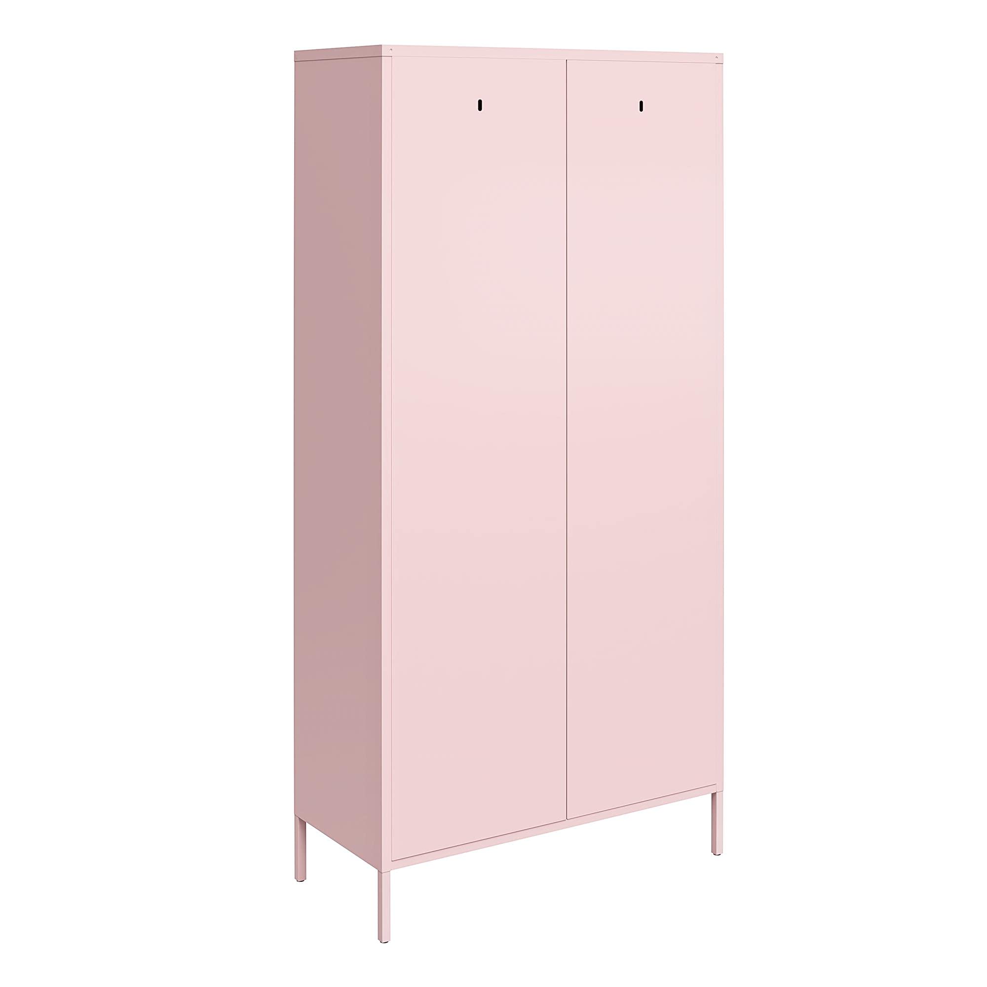 Novogratz Cache 2 Door Tall Metal Locker Style Storage Cabinet, Bashful Pink