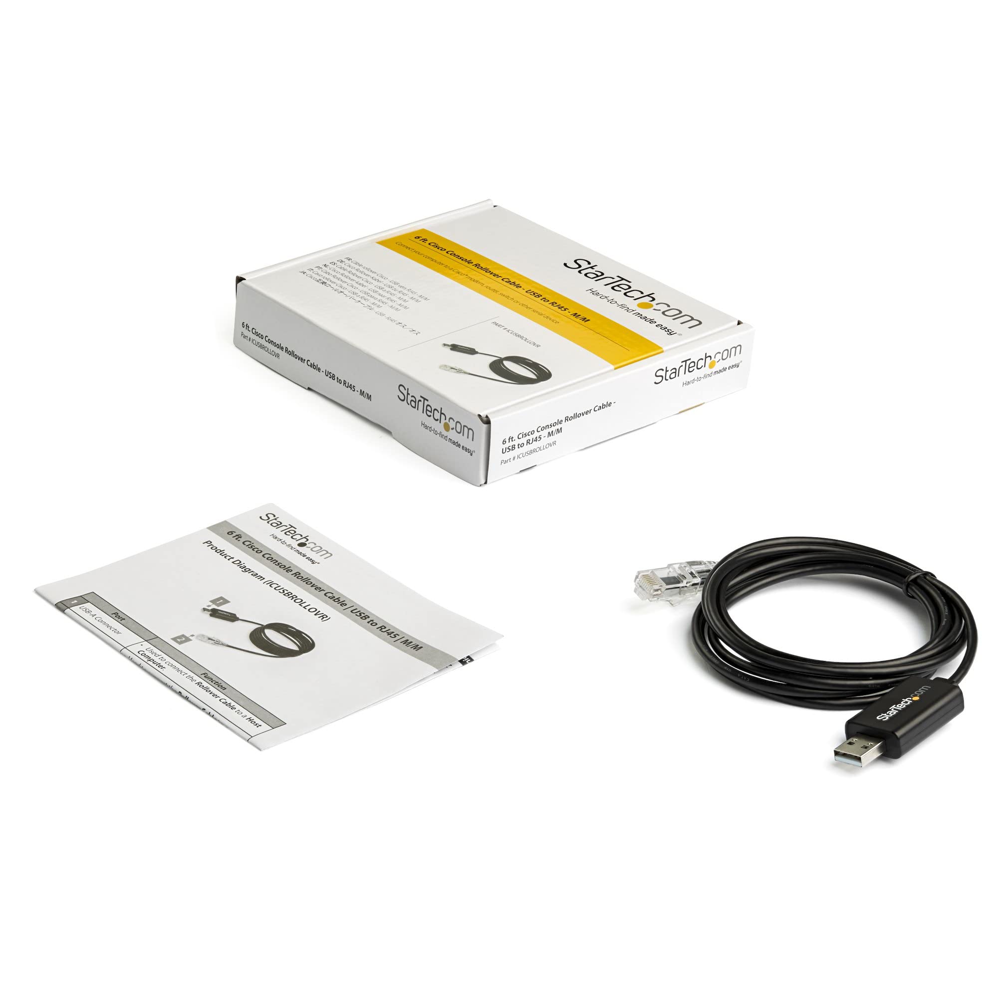 StarTech.com 6 ft (1.8 m) Cisco USB Console Cable - USB to RJ45 Rollover Cable - 460Kbps - Windows, Mac and Linux Compatible - M/M (ICUSBROLLOVR),Black