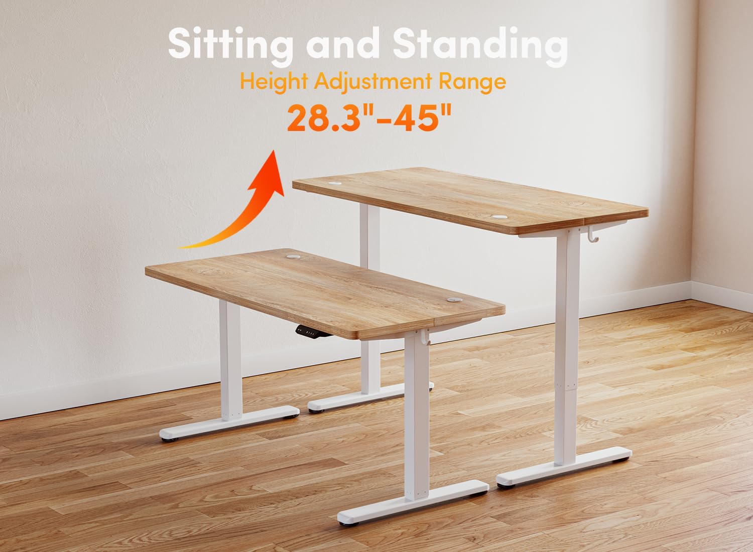 BANTI 55'' Standing Desk, Electric Stand up Height Adjustable Home Office Table, Sit Stand Desk with Splice Board, Maple