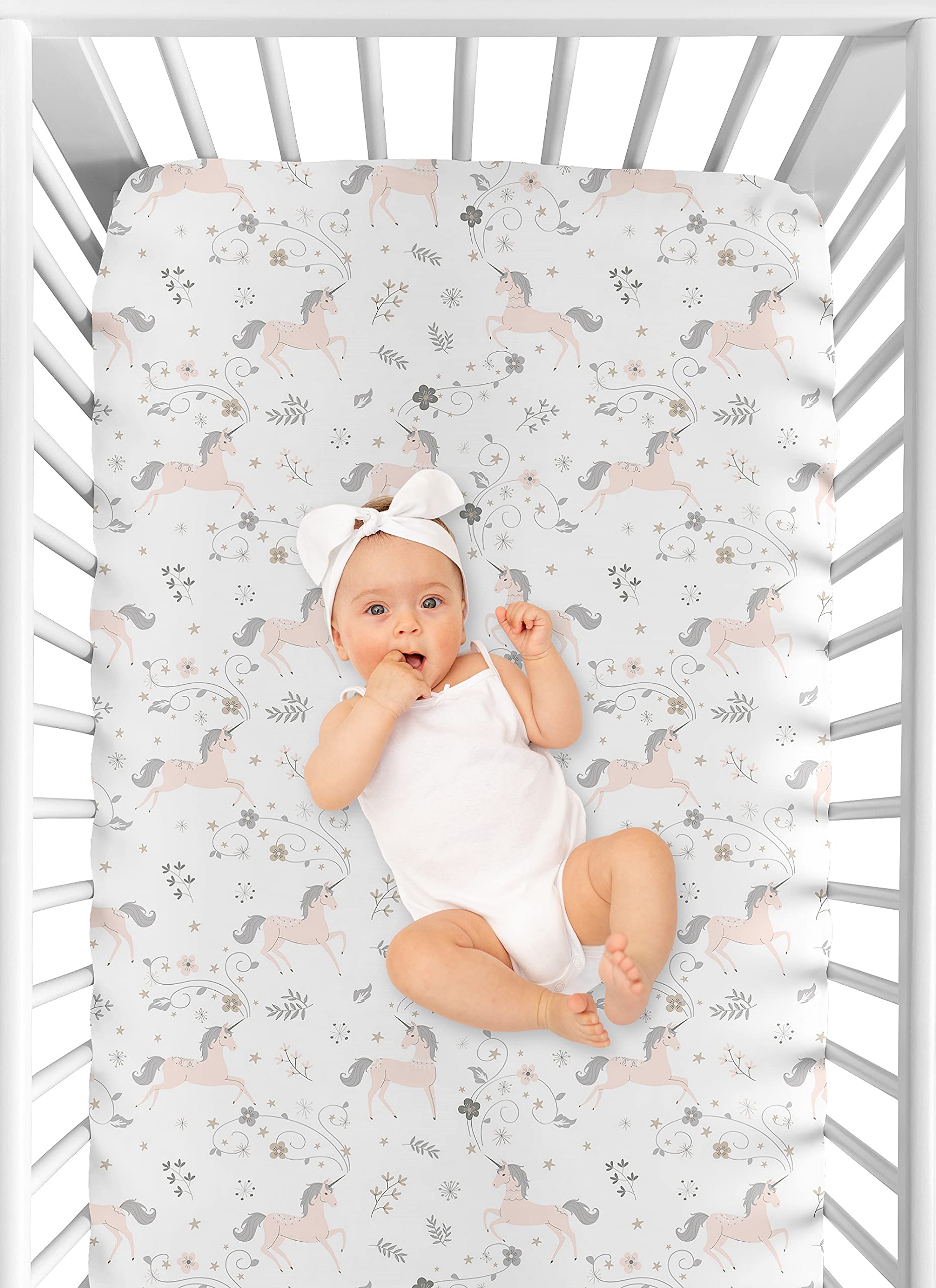 Pink, Grey and Gold Baby or Toddler Fitted Crib Sheet for Unicorn Collection by Sweet Jojo Designs