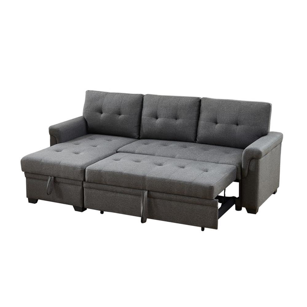 BOWERY HILL Dark Gray Fabric Reversible Sleeper Sectional with Storage Chaise