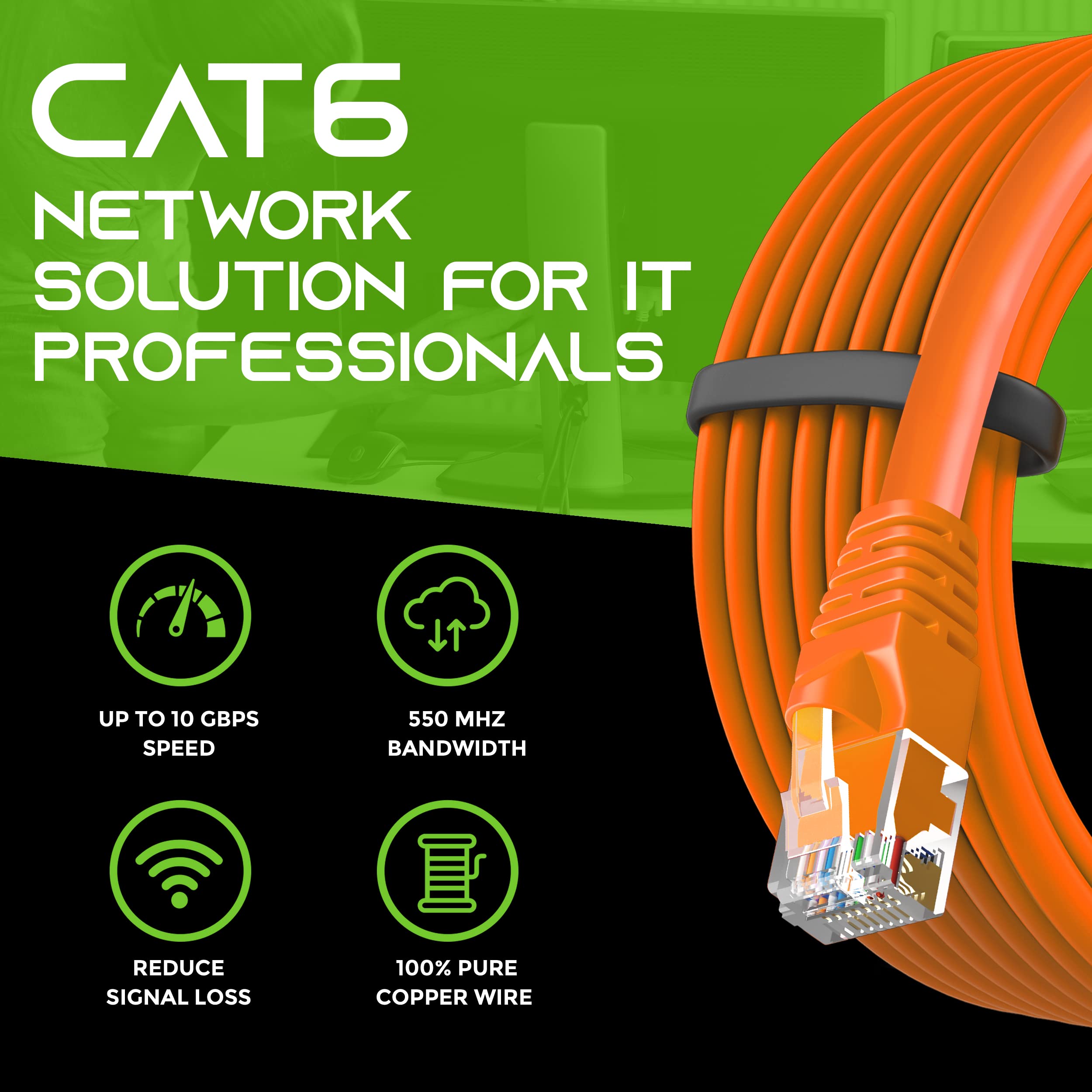 GearIT Cat 6 Ethernet Cable (20-Pack 5 Feet) Cat6 Network Patch, 10Gbps, RJ45, Snagless Cord, Gold-Plated Connectors, Internet for PC, TV, Tablet, Router, Printer, Servers, IT Data Center - Orange