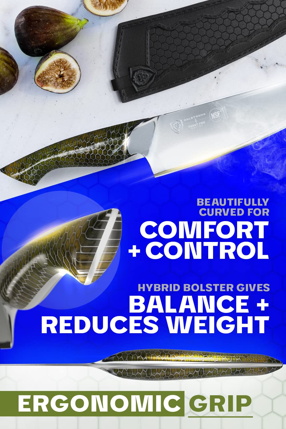 Dalstrong Chef Knife - 8 inch - Frost Fire Series - Glacial Lightning Edition - HC 10CR15MOV Stainless Steel Kitchen Knife - Sand Blasted Frosted - Dragon Skin Handle - Sheath - NSF Certified