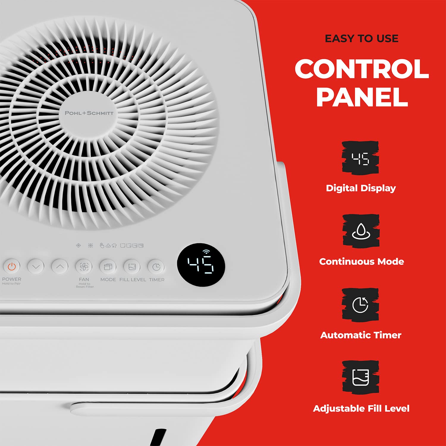 Pohl+Schmitt 2000 Sq Ft Cube Dehumidifier - 20 Pint Energy Star Portable Dehumidifier β Low Noise, Smart Humidity Control, and LED Control Panel with Lift and Twist Design
