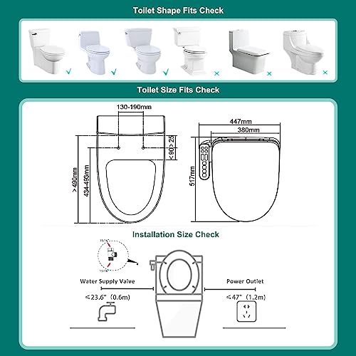 Aquatiz Elongated Smart Toilet Seat, Electronic Heated Toilet Seat, Self-Cleaning Nozzle, Temperature Controlled Wash, Air Dryer, Deodorizer, LED Light, Multi-mode Wash, (Panel Control)