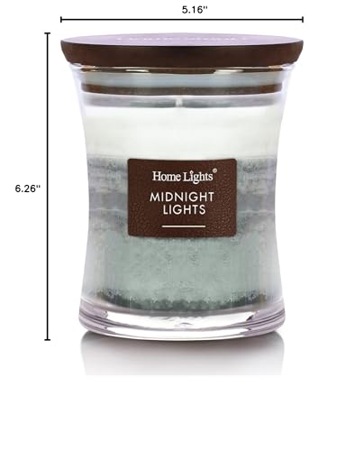 HomeLights 3-Layer Highly Scented Candles - Midnight Lights, Hourglass Large Jar Candles for Home - Burns Up to 45 Hours, Natural Soy Wax, Wooden Lid, 11.3 OZ