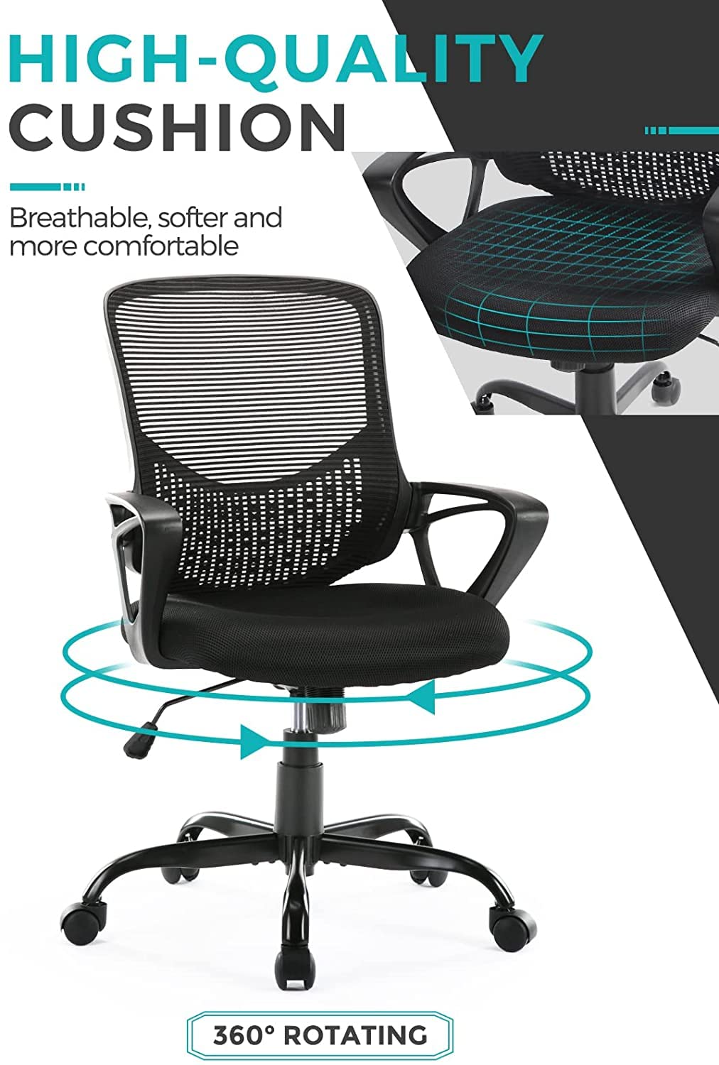 Office Chair Ergonomic Computer Chair Mesh Back Desk Chair Mid Back Task Chair with Armrests/Height Adjustable for Home Office Gaming