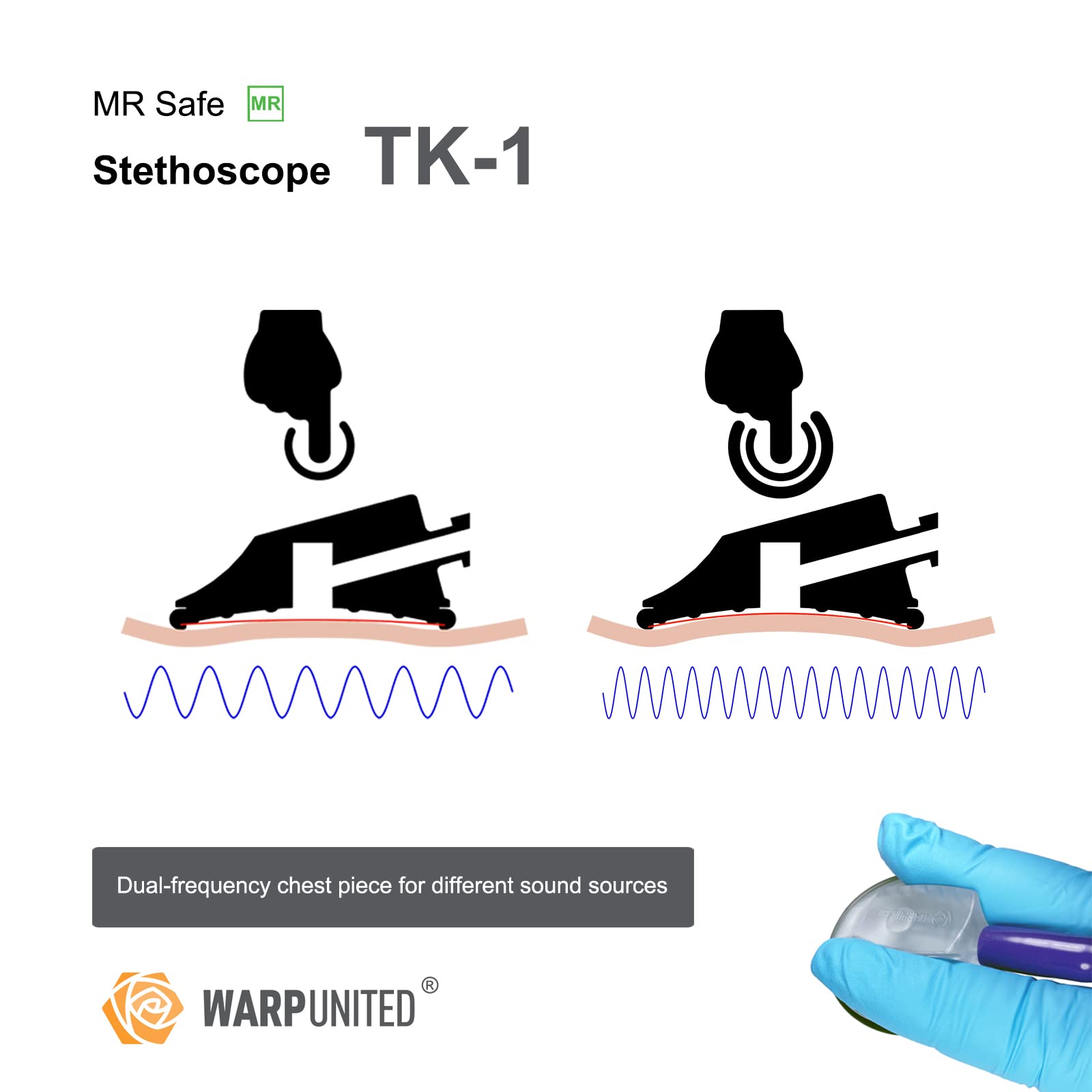 TK-1 Professional MR Safe Dual-Frequency Stethoscope Black