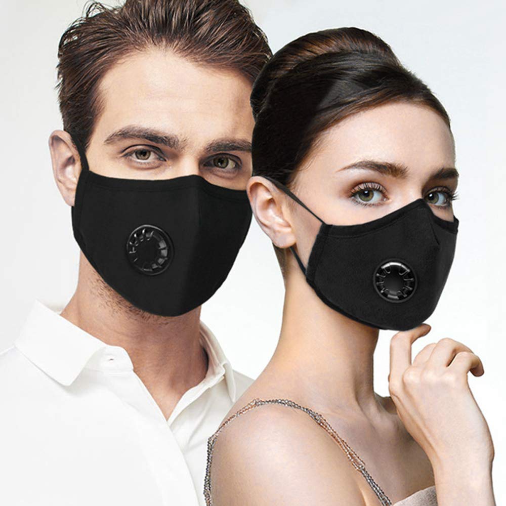 6 Pack Face masks with 12 Cotton Filter Sheet,Washable Reusable Cotton Blend Face mask with breathing valve-Black