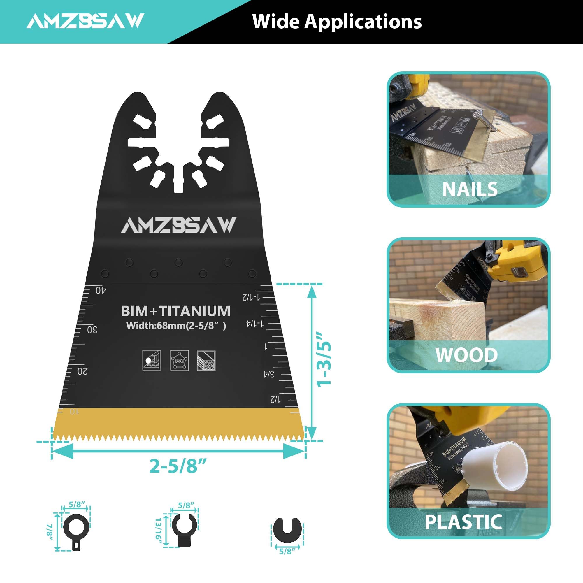 AMZBSAW 12PCS Titanium Oscillating Multitool Blades Metal Cutting, 68MM Titanium Saw Blades for Metal Nails Hard Material and Wood Plastic, Multi Tool Blades Kits Fit Dewalt Bosch Worx Ryobi