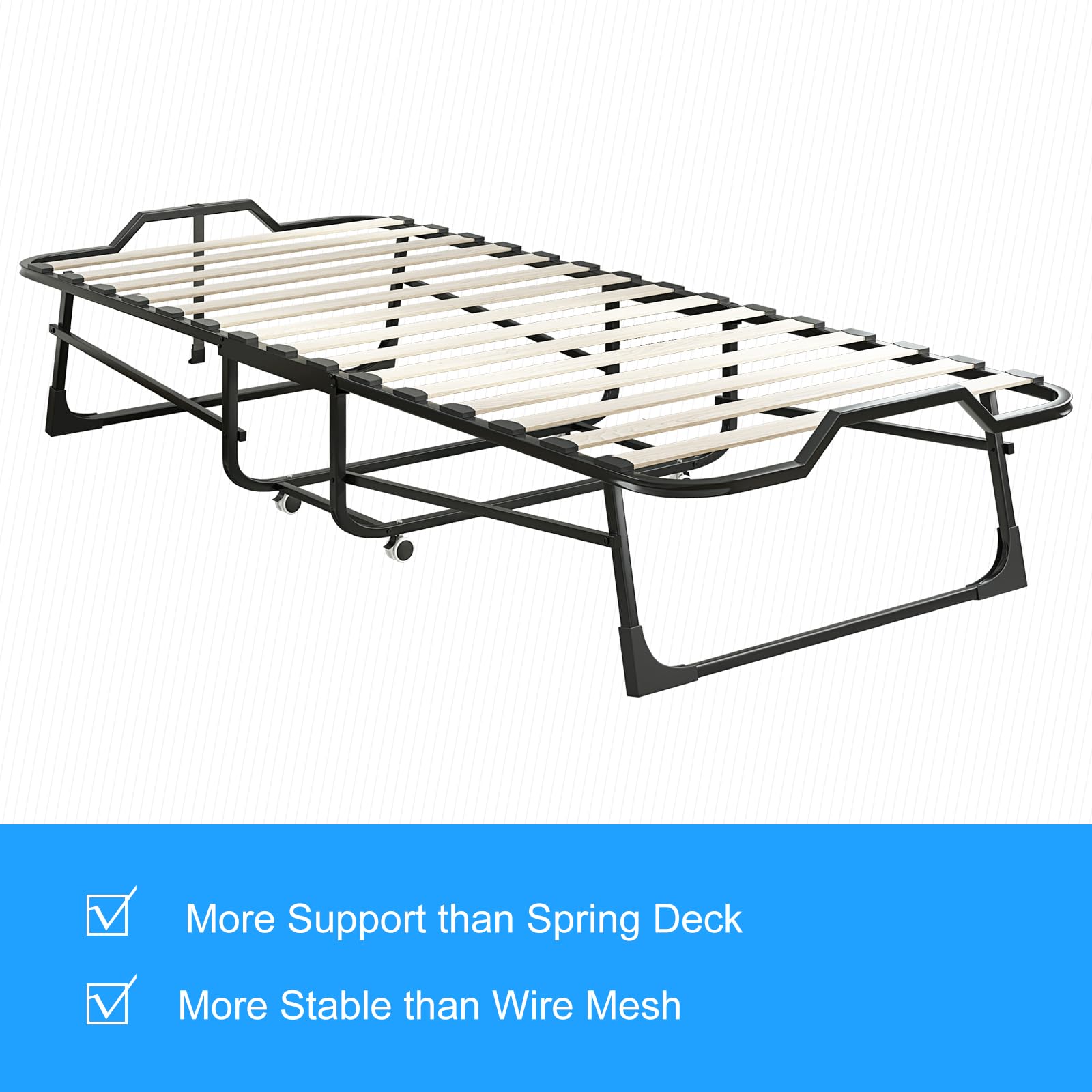 PUREMIND Folding Bed with Mattress for Adults,Twin Size Rollaway Bed with 5'' Memory Foam Mattress, Portable Foldable Bed Fold Up Guest Bed with Dustproof Bag & Baffle (Upgrade with Cover)