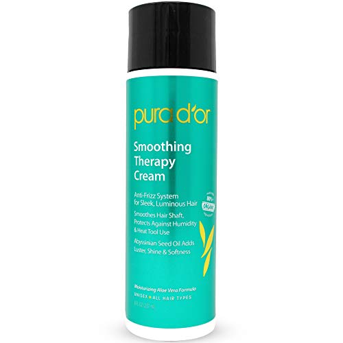 PURA D'OR Smoothing Therapy Leave-In Styling Cream (8oz) for Anti-Frizz Straightens & Smoothes Dull, Dry, Brittle Hair, Infused with Natural & Organic Ingredients, for Men and Women