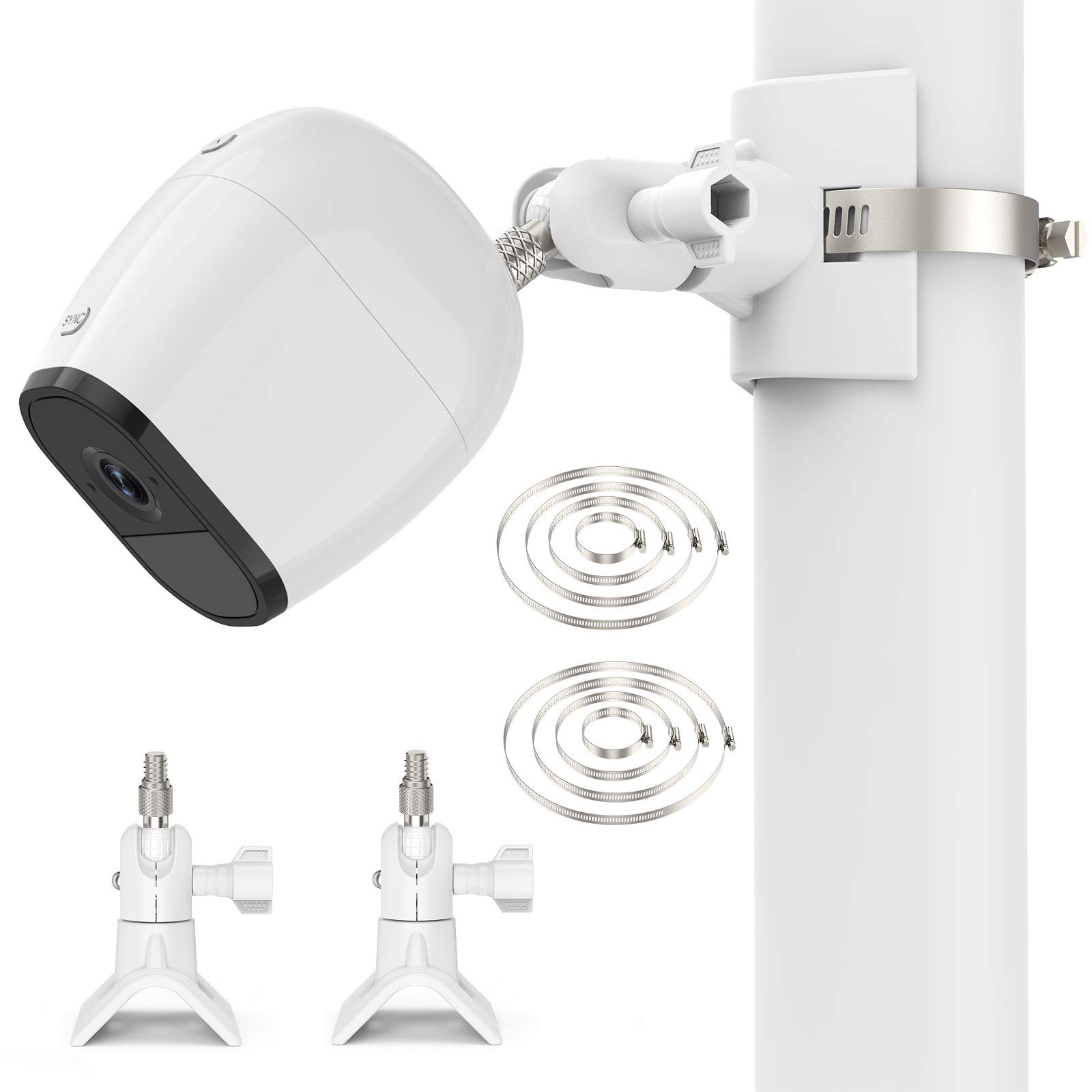 Universal Outdoor Camera Mount for Arlo Pro 5SS/Pro 4/Pro 3/Ultra 2/Essential XL,for eufyCam 2C/2C Pro and More 1/4’’ Camera, Fits 1.96-7.87’’ Pole No Drill(White, 2 Pack)