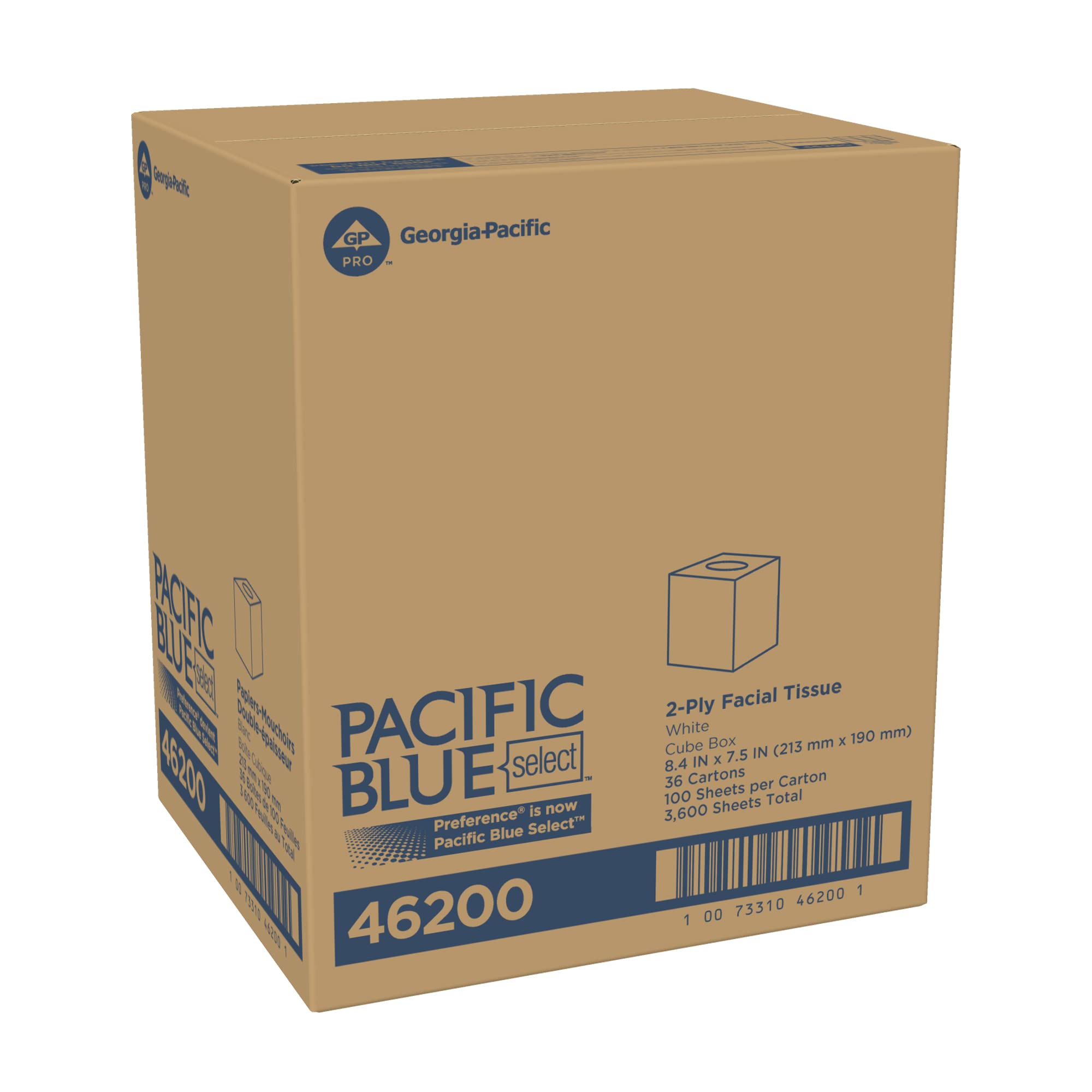 Georgia-Pacific Preference 2-Ply Facial Tissue by GP PRO (Georgia-Pacific) Cube Box 46200 100 Sheets Per Box 30 Boxes Per Case White