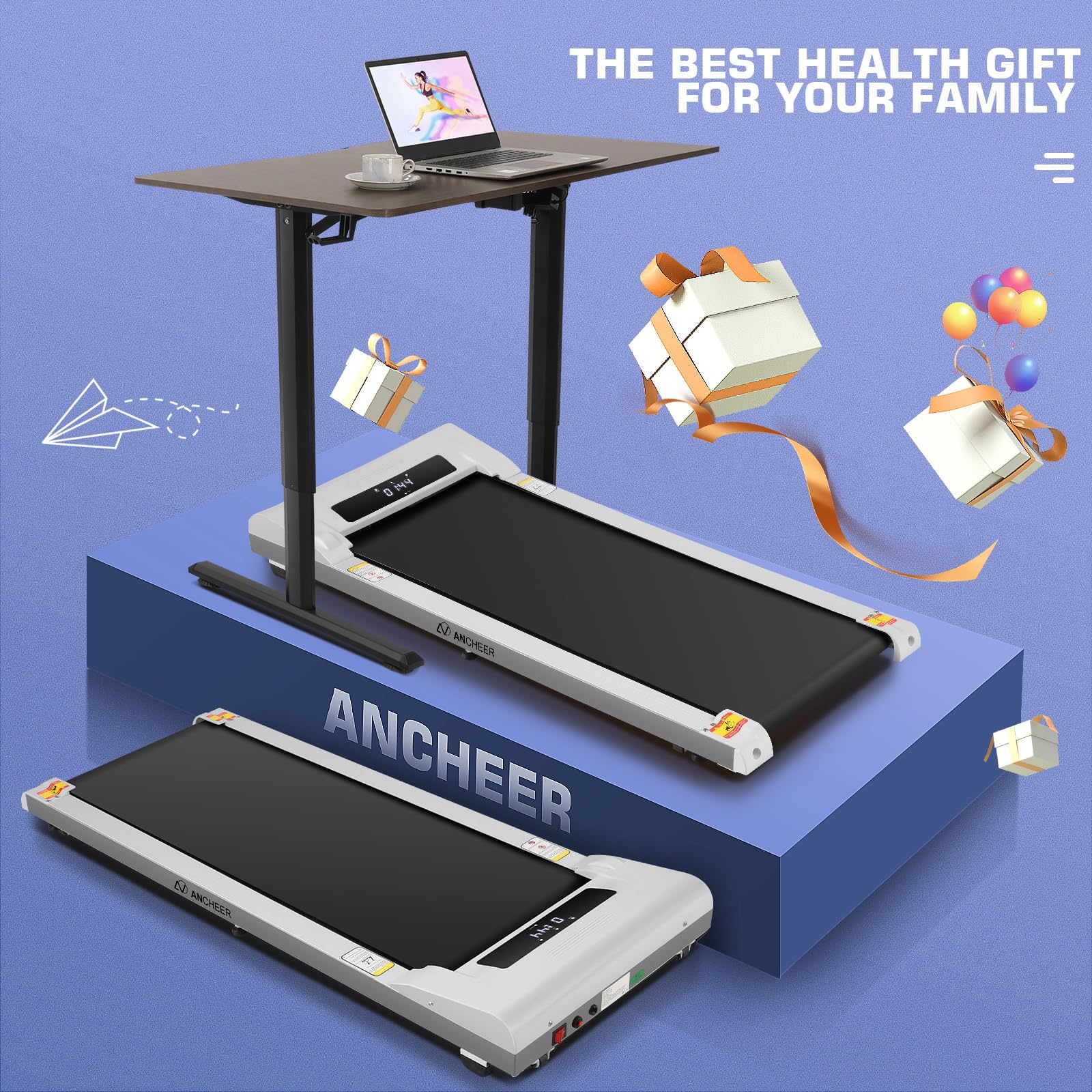ANCHEER Under Desk Treadmill 300 lb Capacity Workstation Walking Pad Treadmill with Remote Control, 2.5hp Portable Treadmills for Home Small Running, Compact Electric Jogging Machine with LED Display