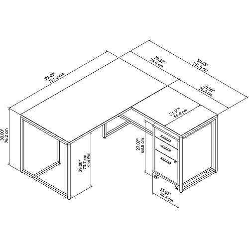 Bush Business Furniture Method L Shaped Desk with 30W Return and Mobile File Cabinet, 60W, Cocoa