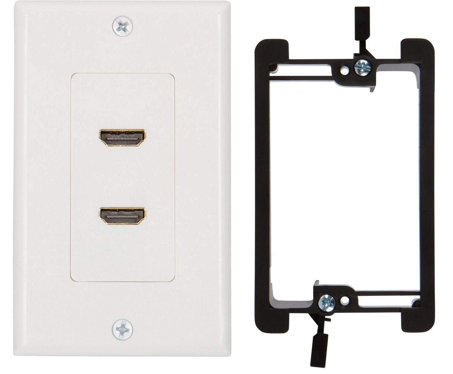 BUYER'S POINT HDMI Wall Plate | UL Listed 2 Port HDMI 2.0 w/ 2 Built in 6-inch Pigtails & Included Mounting Bracket, Supports Ethernet and 4K Video, Perfect for Home Theaters (White) — 1 Pack