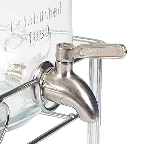 Outdoor Glass Beverage Dispenser 2 Pack with Sturdy Metal Base, Hanging Chalkboards & Stainless Steel Spigots - 1 Gallon Double Drink Dispensers for Lemonade, Tea, Cold Water, Laundry Detergent & More