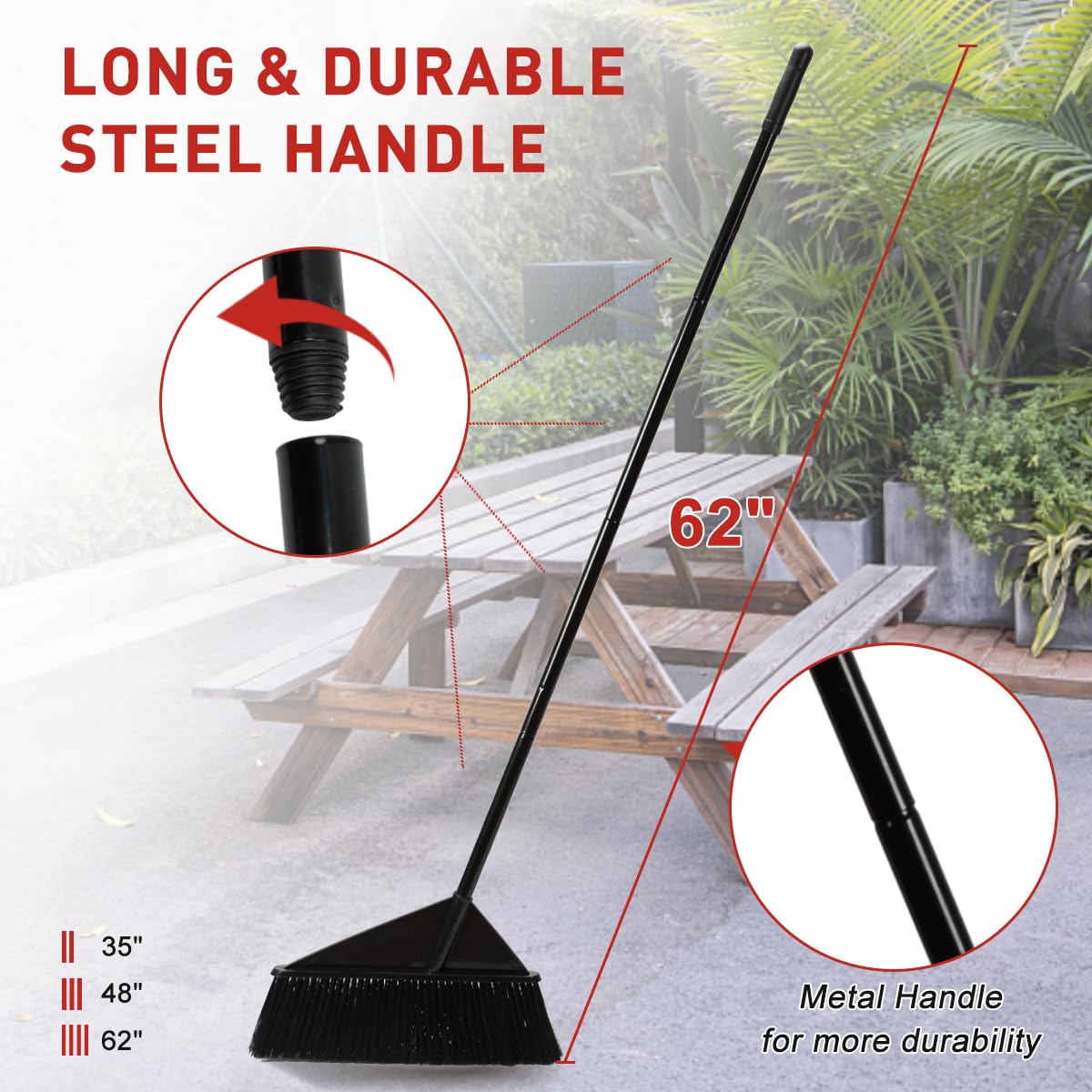 Outdoor Broom Heavy Duty 62” Long Handle Brooms for Sweeping Outside Stiff Bristle Angle Broom for Household/Commercial Uses