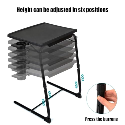 Adjustable TV Tray Table with Cup Holder - 20.4 x 15.7 inch TV Dinner Tray on Bed & Sofa, Large Size Comfortable Folding Table, Laptop Table for Couch with 6 Height & 3 Tilt Angle Adjustments(2 Pack)