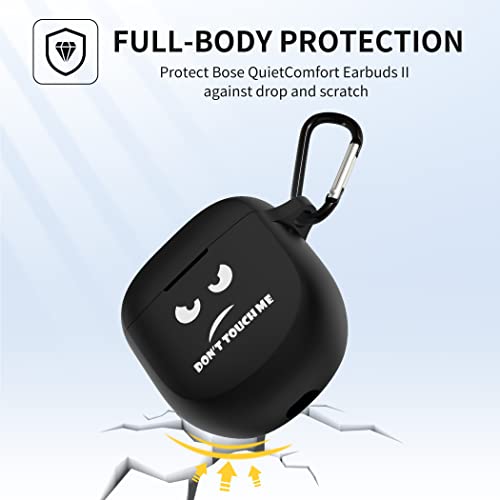 CACOE Silicone Case for Bose QuietComfort Earbuds II 2022,Protective Skin Bose QuietComfort Earbuds 2 Case Cover Shockproof Cute Funny Print Accessories with Keychain(Black)