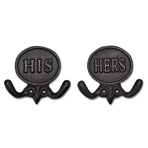 Wallcharmers Set of 2 His and Hers Towel Hooks for Bathrooms, Mr & Mrs. Farmhouse and Rustic Bathroom Hooks for Towels, Bronze