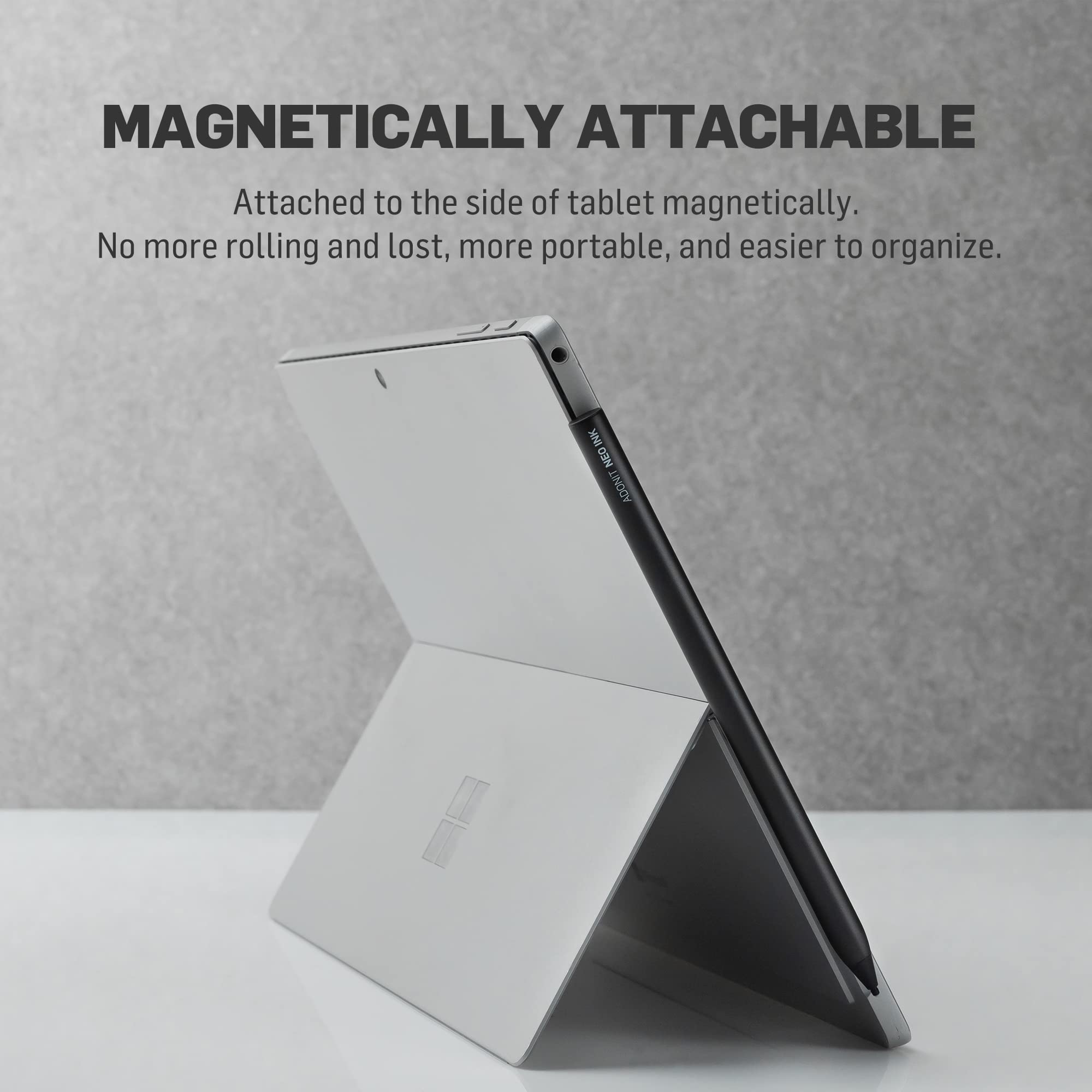 Adonit Neo Ink, Magnetic Attachable Stylus Pen for Microsoft Surface, 4096 Pressure Sensitivity, Tilt, Palm Rejection, Compatible with Surface Book/Go/Pro/Studio, Surface Laptops- Matte Silver