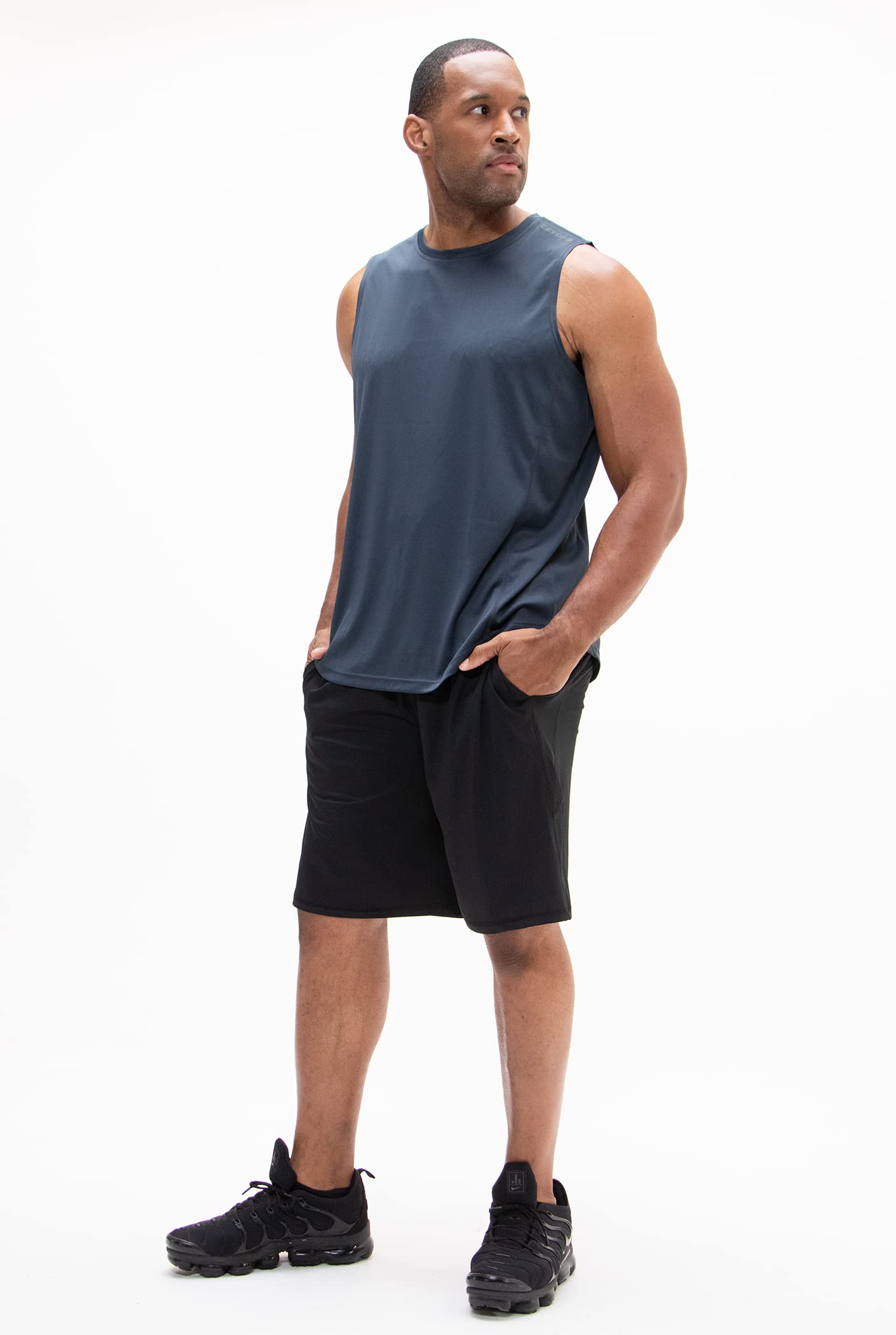 DEVOPS Men's 2-Pack Loose-Fit 10" Workout Gym Shorts with Pockets (Medium, Black/Navy)