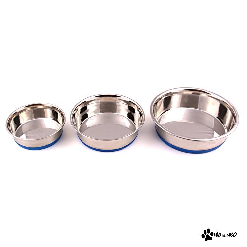 Max and Neo Heavyweight Non-Skid Rubber Bottom Stainless Steel Dog Bowl - We Donate a Bowl to a Dog Rescue for Every Bowl Sold (Medium - 50oz - 8" Diameter)