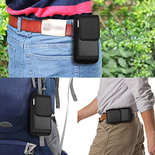 ykooe PU Holster for iPhone 14 13 12 11 Pro Max, XR, XS MAX, 8 Plus Samsung Galaxy S22 S20 S21 FE Note 20 S21 Ultra Plus A13 A12 A32 A42 A52 A53 Moto G Nylon Phone Carrying Pouch with Card, Black