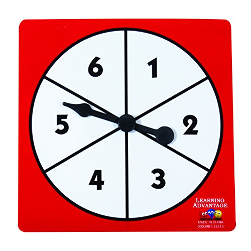 LEARNING ADVANTAGE 1-6 Number Spinners - Set of 5 - Arrow Spinner for Games - Free-Spinning for Board Games and Classroom Probability Activities
