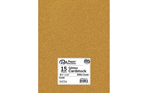 Accent Design Paper Accents Cdstk Glitter 8.5x11 85# Gold, 15 Piece