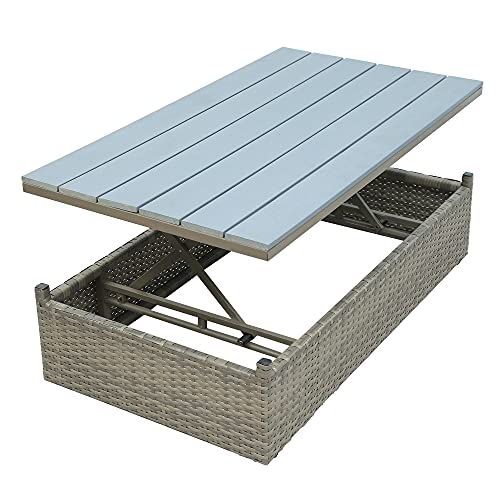 Merax 5-Piece Patio PE Rattan Wicker Sofa with Adustable Backrest,Cushions,Ottomans and Lift Top Coffee Table,Outdoor Furniture Sets,Dark Grey