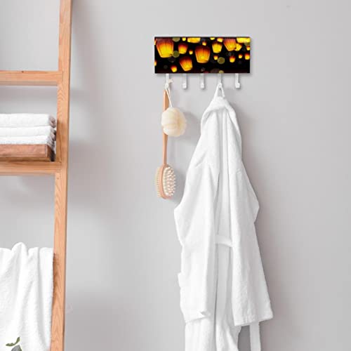Coat Rack Wall Mounted, 5 Rail Wall Decorative Hooks Hanging for Clothes Hat Towel Purse Key, 7 Inches, 4.4lbs(Max), Sky Lantern Festival