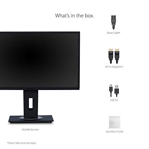 ViewSonic VG2448 24 Inch IPS 1080p Ergonomic Monitor with HDMI DisplayPort USB and 40 Degree Tilt for Home and Office, Black (Renewed)