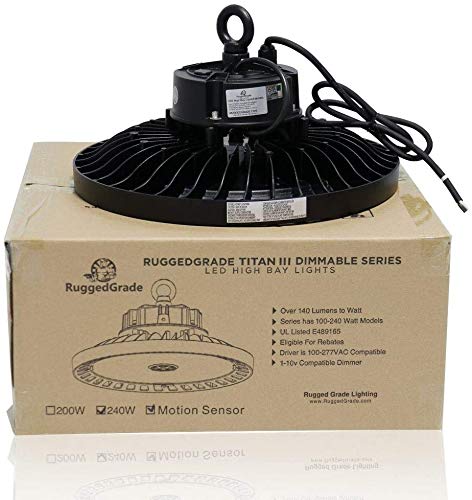 RuggedGrade 40,000 Lumen LED High Bay Light - Titan III 300 Watt LED High Bay Lighting UFO LED Light - Ultra Efficient 150 Lumens to watt - 5000K β Dimmable - DLC Premium