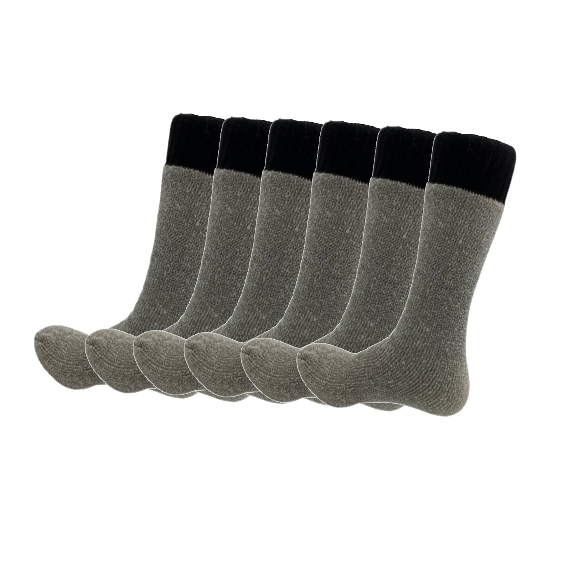 6 Pairs Men's Boot Socks Thick Work Warm Hiking Winter Crew Thermal Heavy Duty in Grey and Black