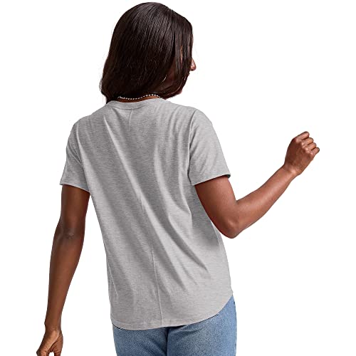 Hanes Originals Oversized T-Shirt, Cotton Crewneck Tee for Women, Curved Hem, Light Steel, X Large