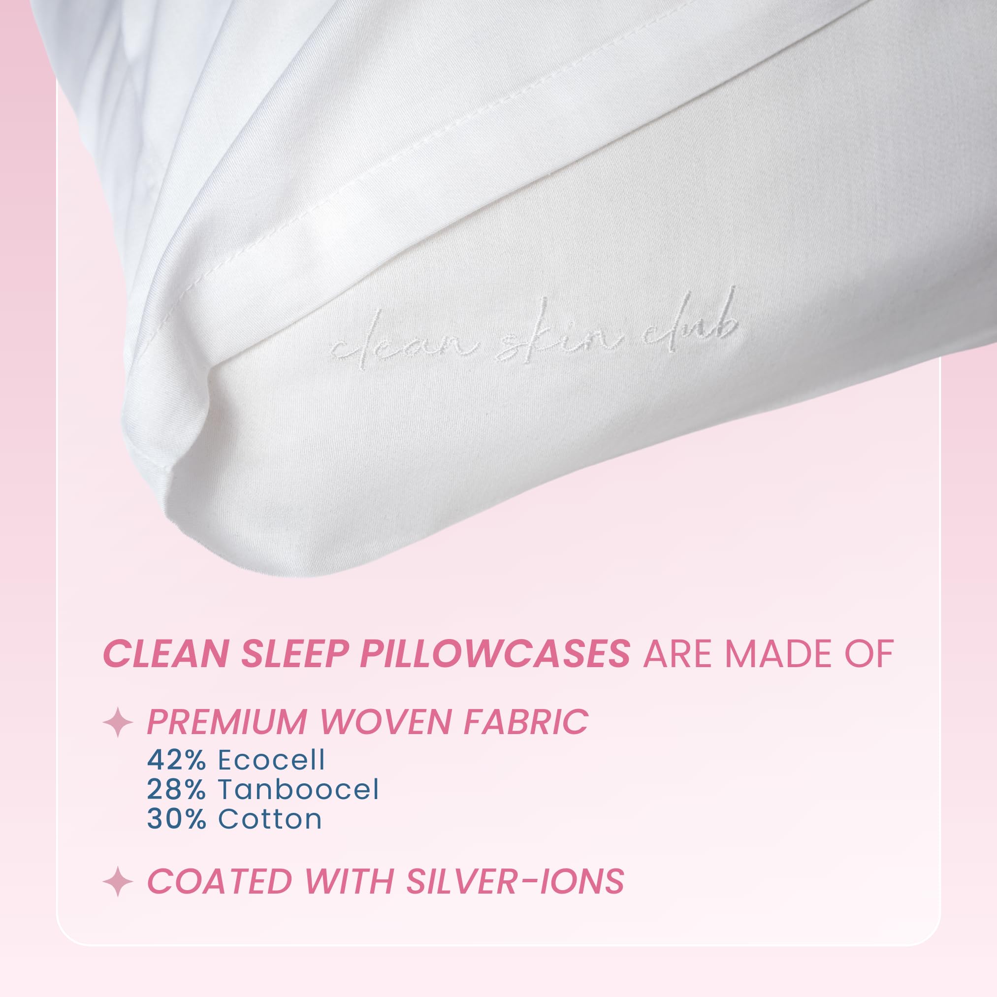 Clean Skin Club Silver-Ion Infused Pillowcase for Clearer Skin & a Fresher Sleep, Ultra Soft, Odor Fighting