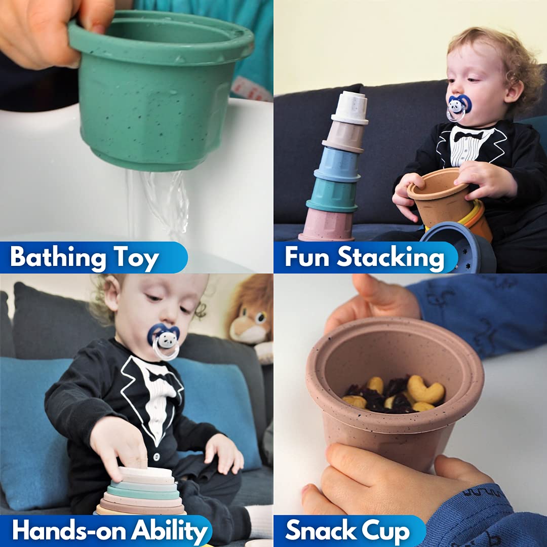NEAFRON 8 PCS Baby Stacking Toys for Toddlers 1-3, Nesting Cups, Early Educational Development Baby Stacking Cups, Bathing Toys for Boys and Girls (Yellow)
