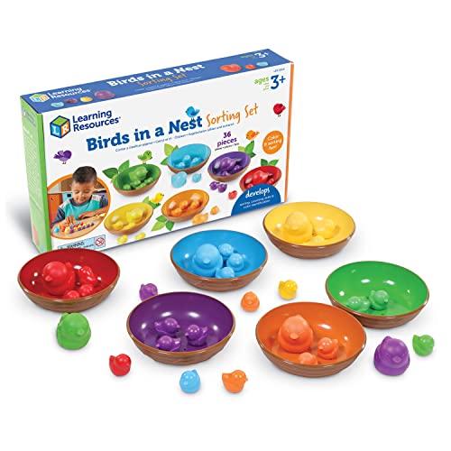 Learning Resources Birds in a Nest Sorting Set, Fine Motor Set, Color Sorting Set for Toddlers, 36 Pieces, Ages 3+