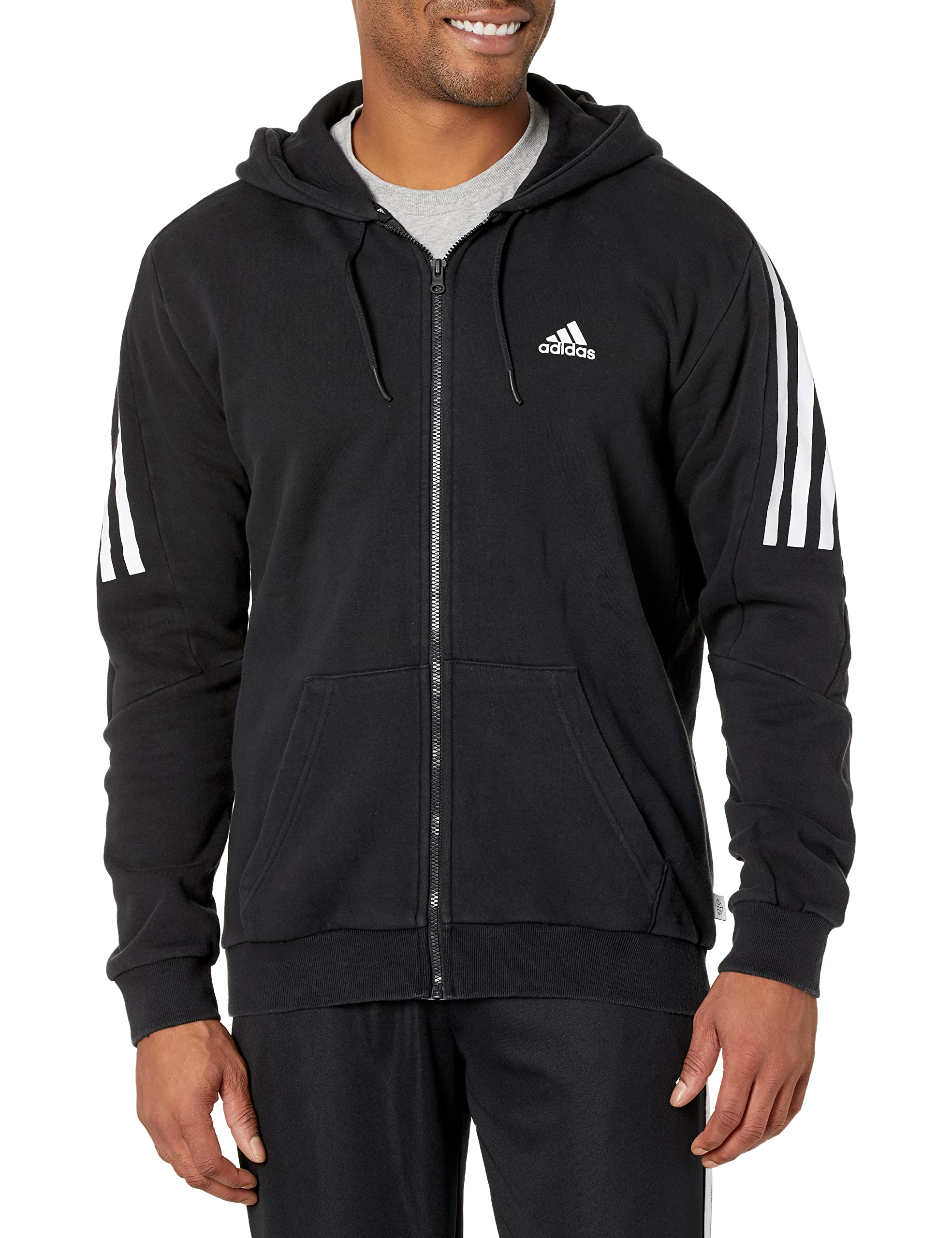adidas Men's Future Icon Three Stripes Fleece Full Zip, Black, XX-Large