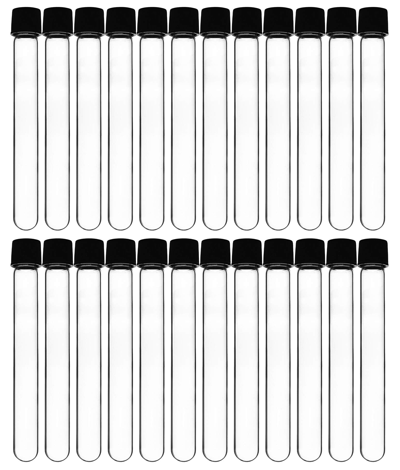EISCO 24PK Test Tubes, 10ml - Bakelite Screw Cap with Rubber Liner - Borosilicate 3.3 Glass - 3.9" x 0.6" - Round Bottom - Leak Proof